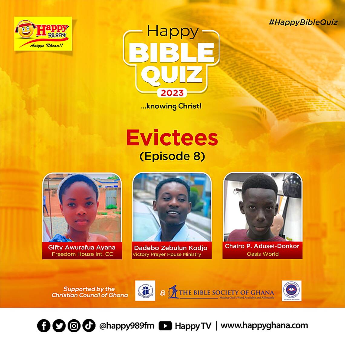 Happy Bible Quiz: Three contestants bid farewell to the Happy Bible ...