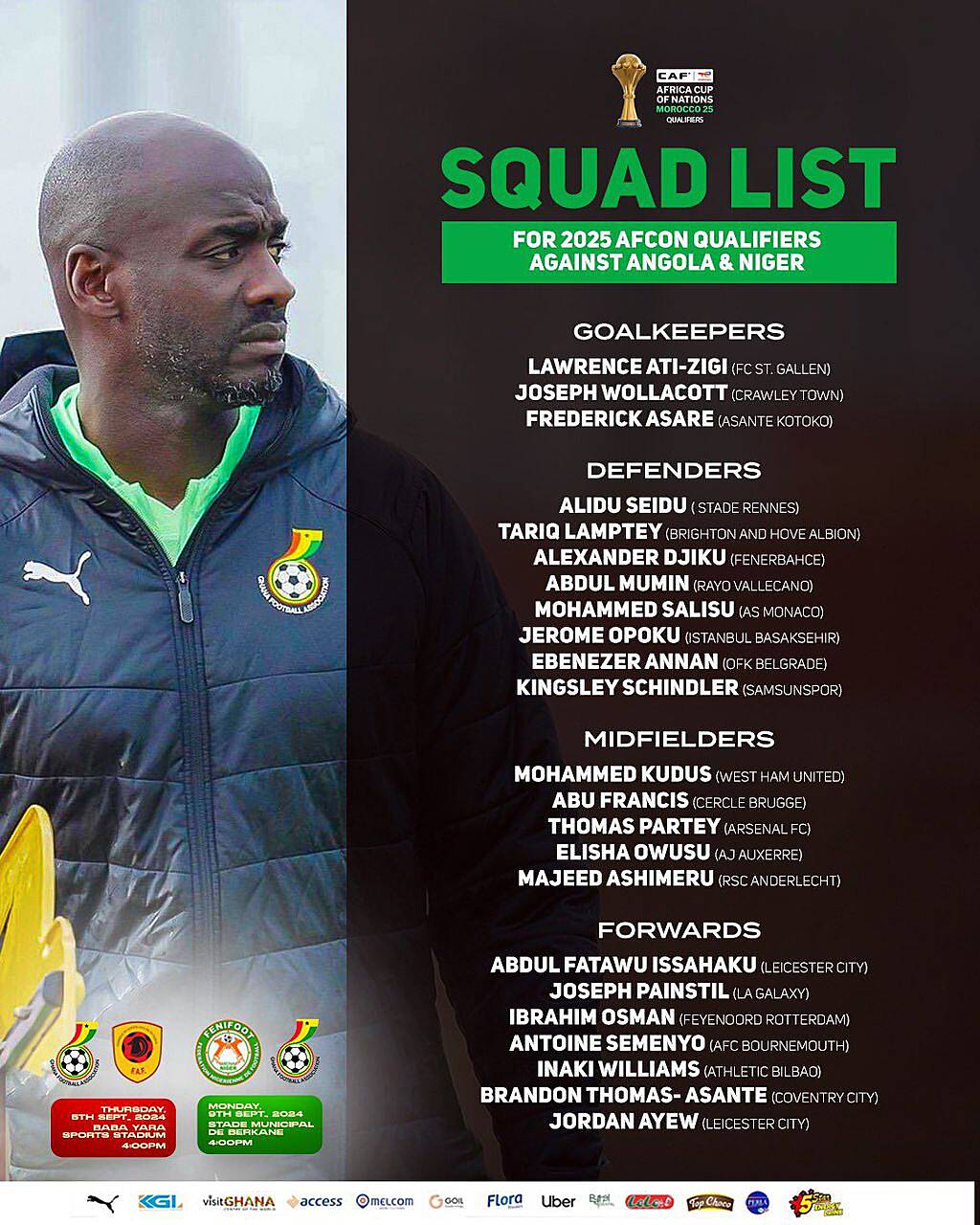2025 AFCON Q: Here’s the full list of Ghana’s squad to face Angola and ...
