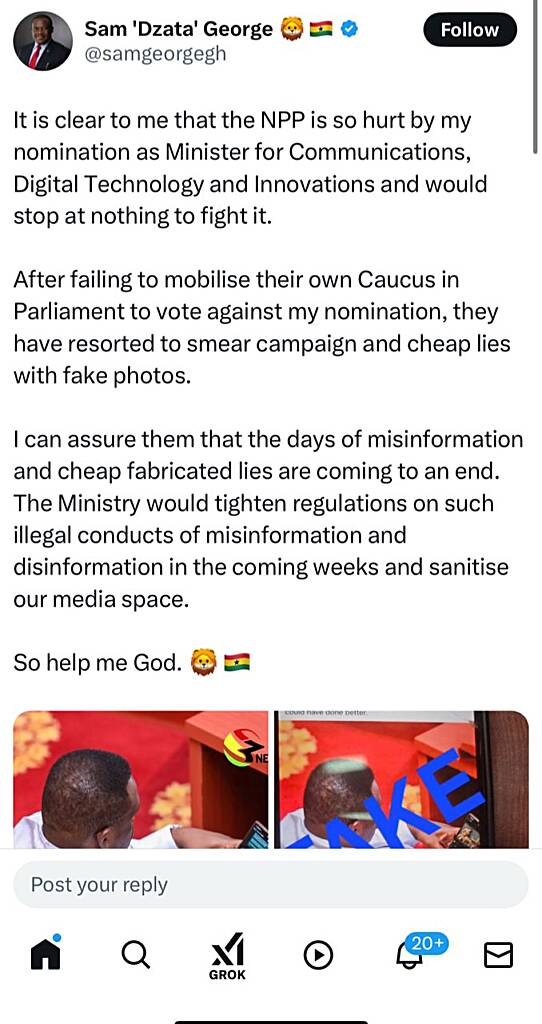 Sam George responds to viral ‘porn’ watching image