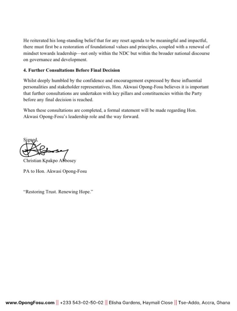 Akwasi Opong-Fosu Responds to Calls for Leadership Role in the NDC ...